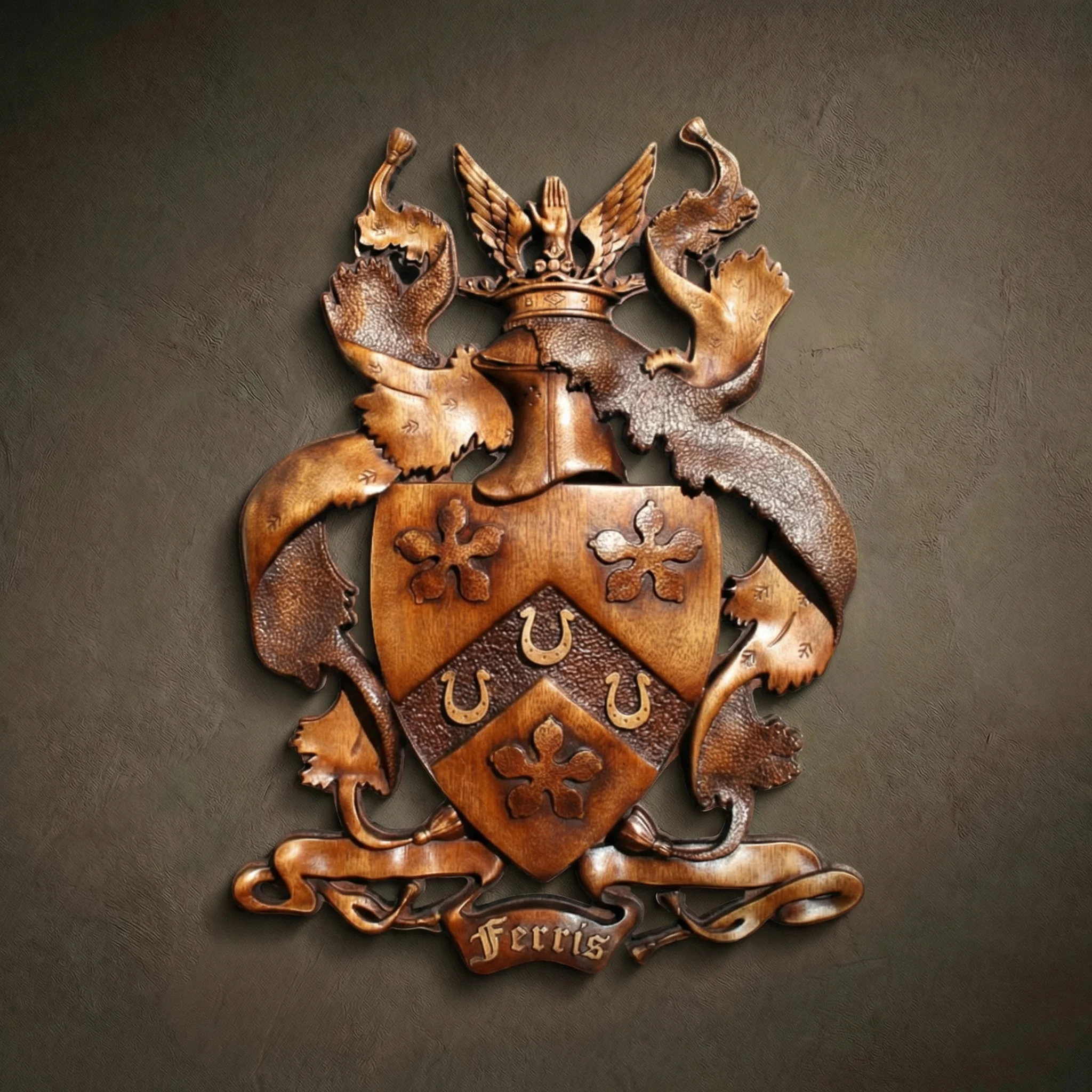 Custom Wood Carved Coat of Arms, Family Heraldry Crest - Forged in Wood