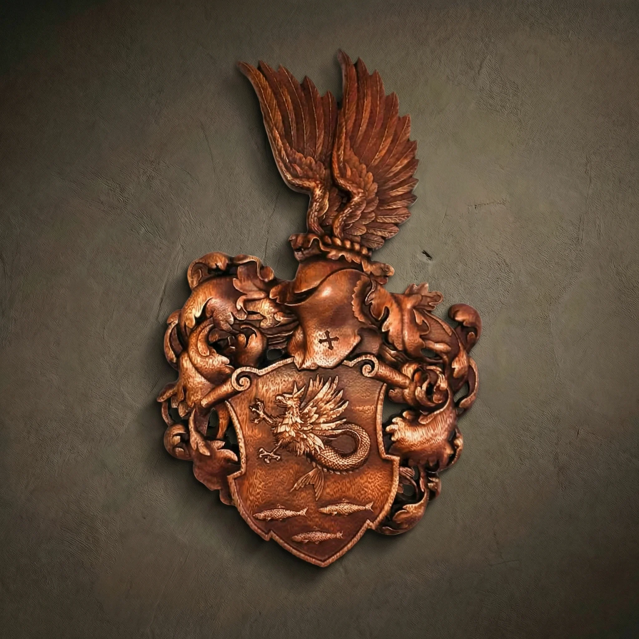 Custom Wood Carved Coat of Arms, Family Heraldic Art - Forged in Wood