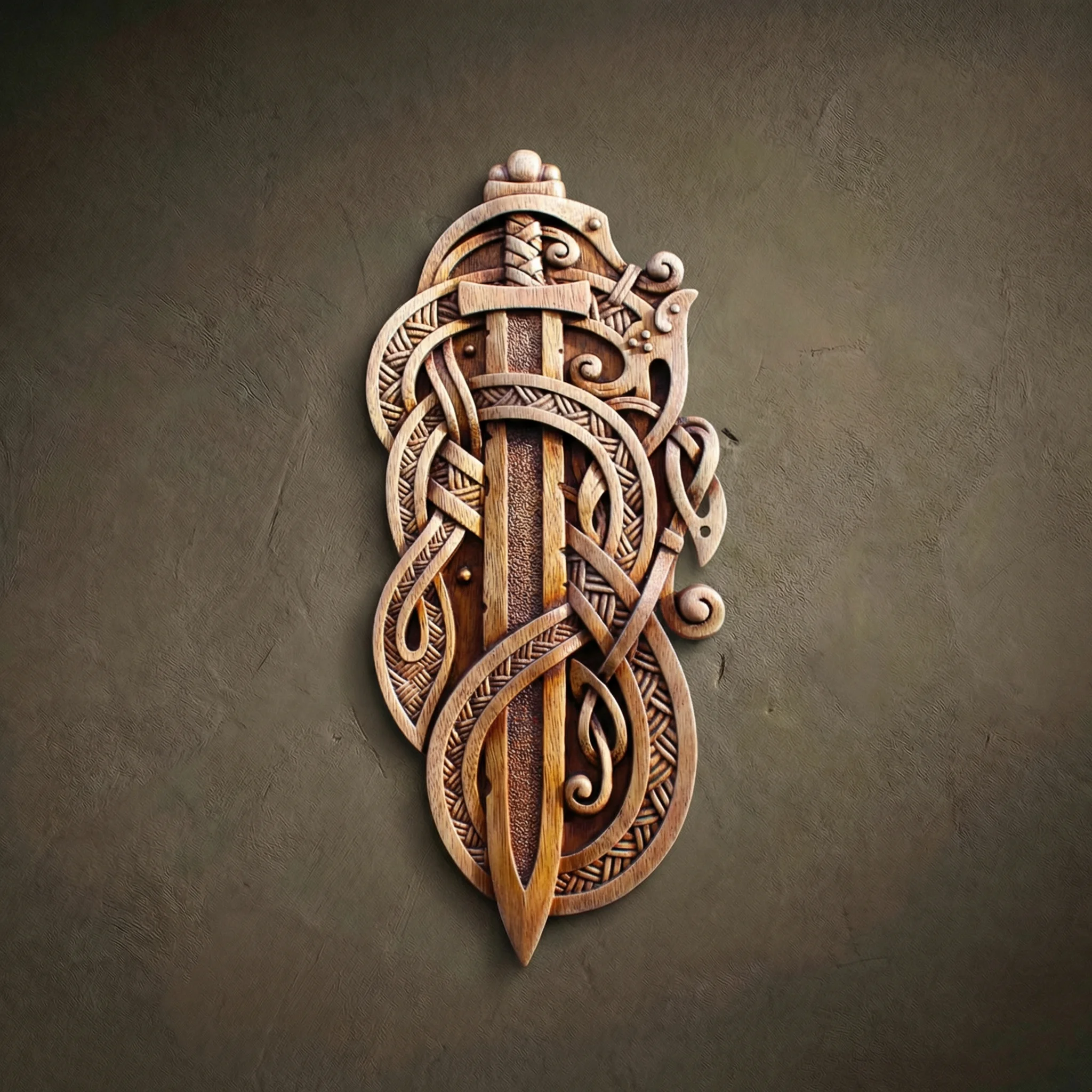 Wood Carved Sword of Odin, Viking Norse Decor - Forged in Wood