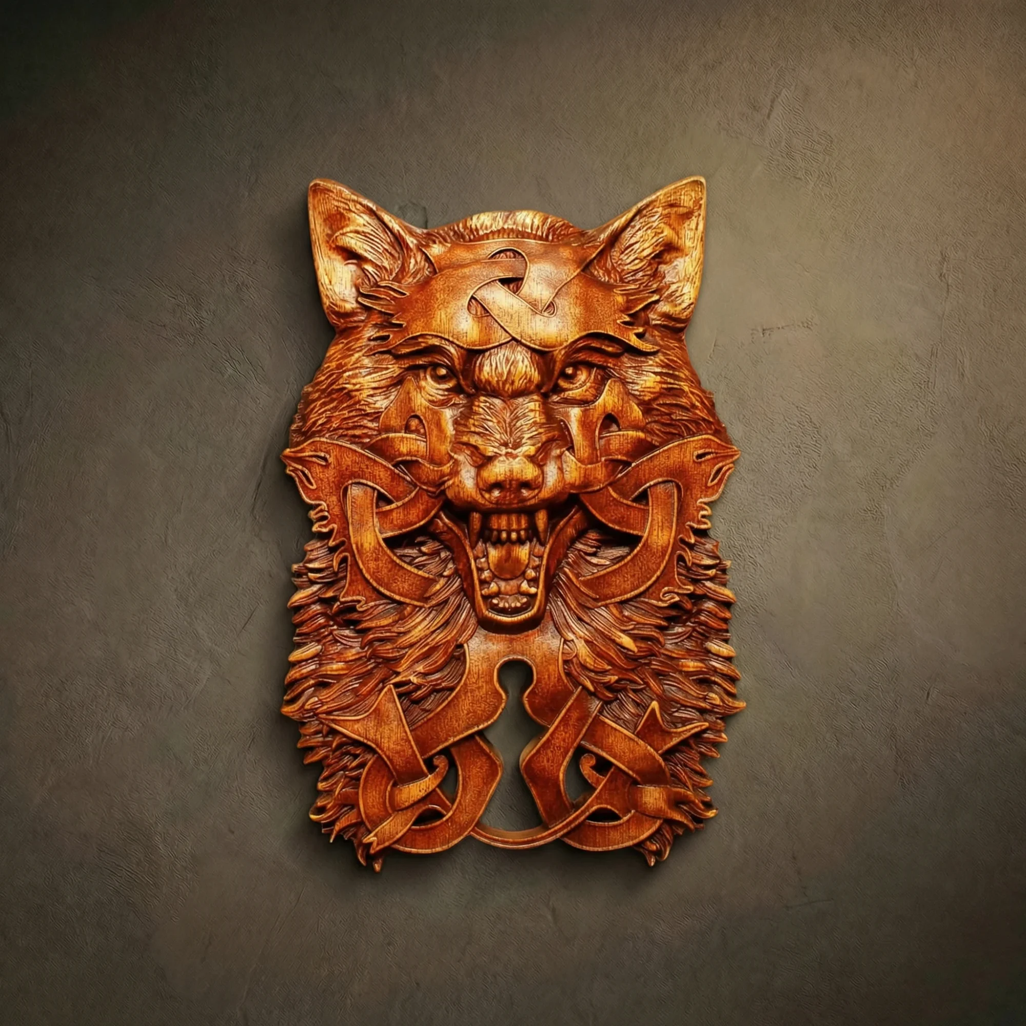 Handcrafted Iroko Wood Wolf Carving, Norse Totem, Celtic Art - Forged ...