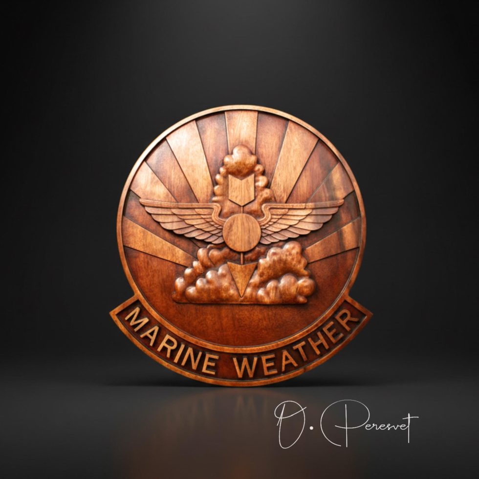 Custom Marine Weather Wood Carving, Nautical Winged Crest Wall Art ...