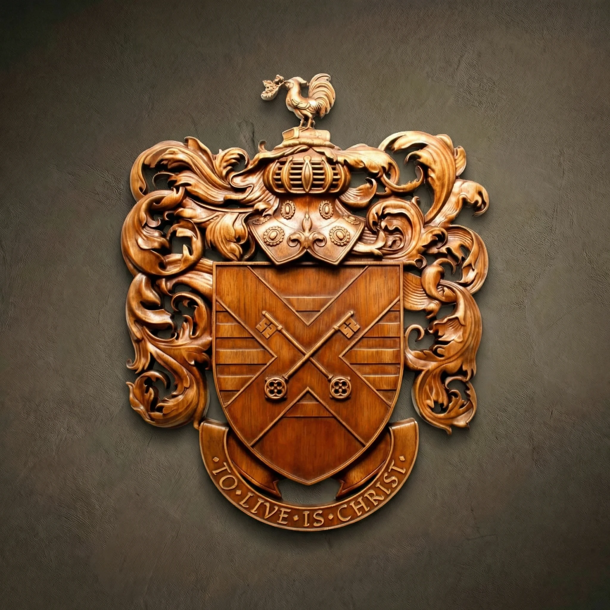 Custom Family Crest with Rooster, Wood Carving, Bespoke Heraldic Shield ...