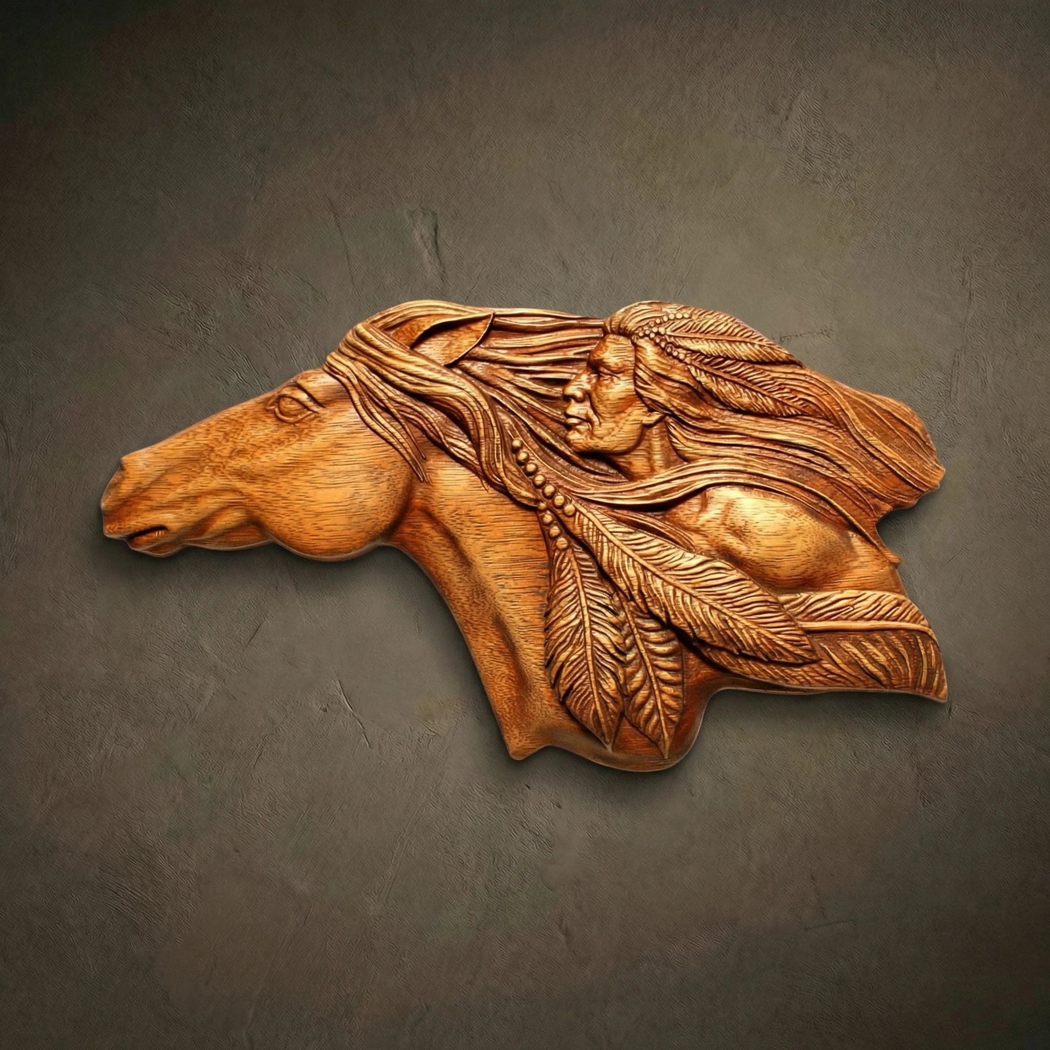 Iroko Wood Carving, Native American Warrior, Shaman Wall Decor - Forged ...
