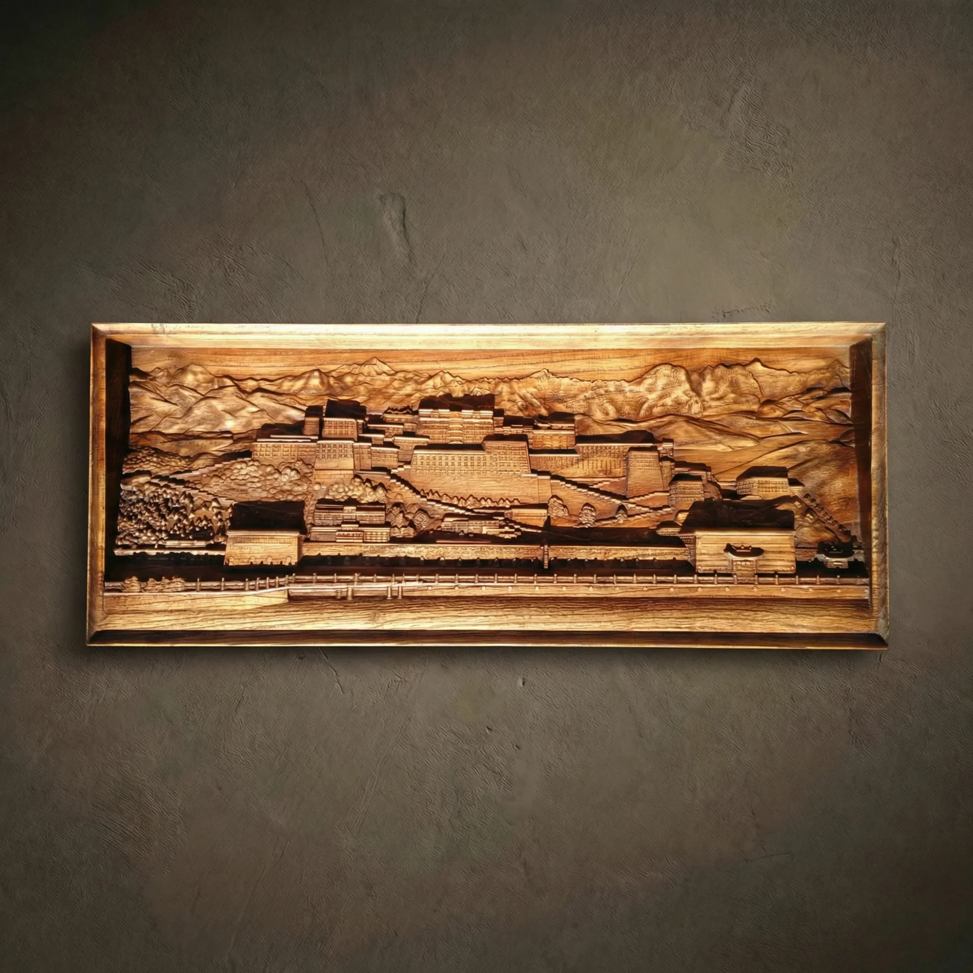 Potala Palace Wood Carving, Iroko Wall Art, Rustic Home Decor - Forged ...