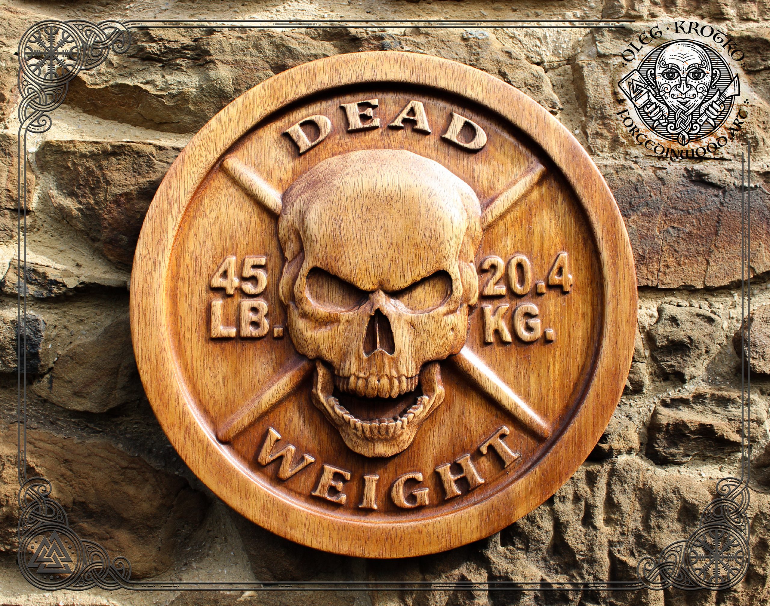 Skull Wood Carving, Deadlift Powerlifting Plate, Gym Wall Decor ...